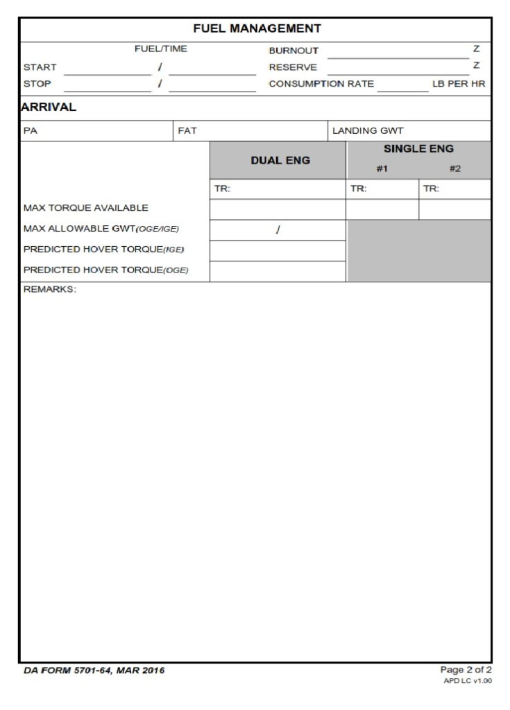 DA Form 5701-64 - AH-64 Performance Planning Card | Free Online Forms