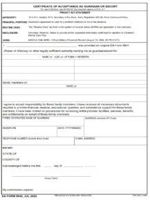 DA Form 5840 - Certificate Of Acceptance As Guardian Or Escort | Free ...