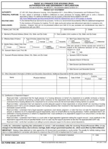 DA Form 5960 - Basic Allowance For Housing (BAH) Authorization And Dependency Declaration | Free ...