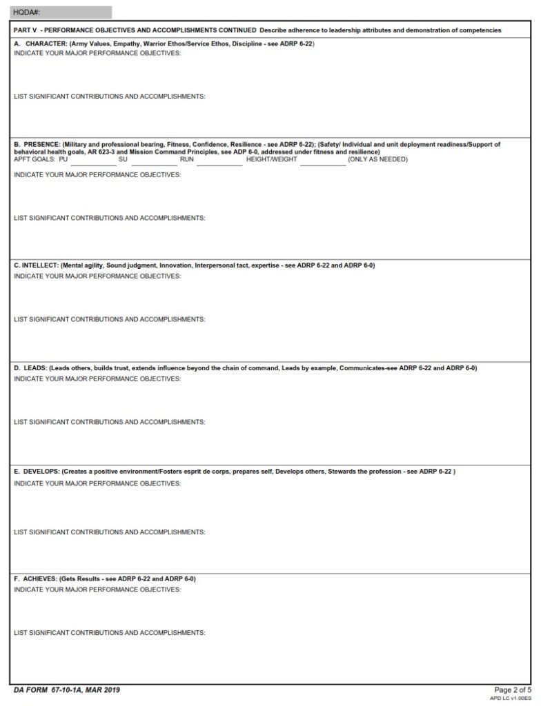 DA Form 67-10-1A - Officer Evaluation Report Support Form | Free Online ...