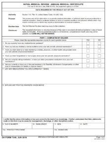 DA Form 7349 - Initial Medical Review - Annual Medical Certificate ...