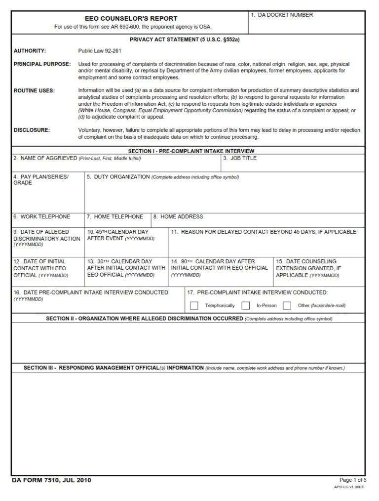 DA Form 7510 | Free Online Forms