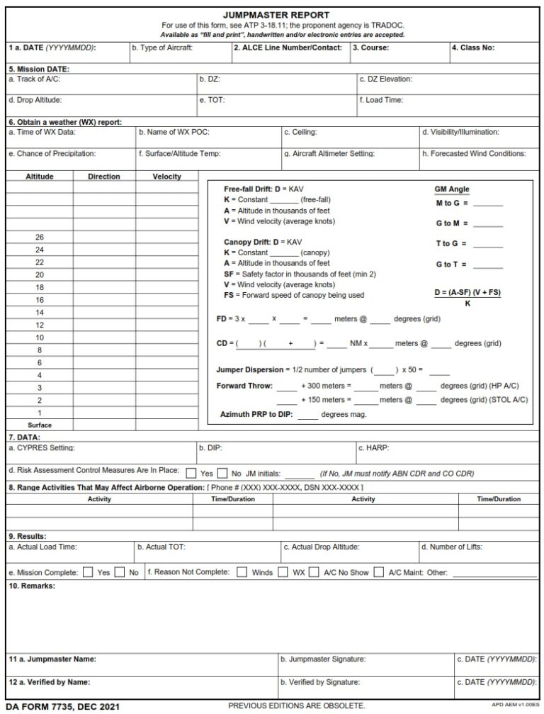 DA Form 7735 - Jumpmaster Report | Free Online Forms