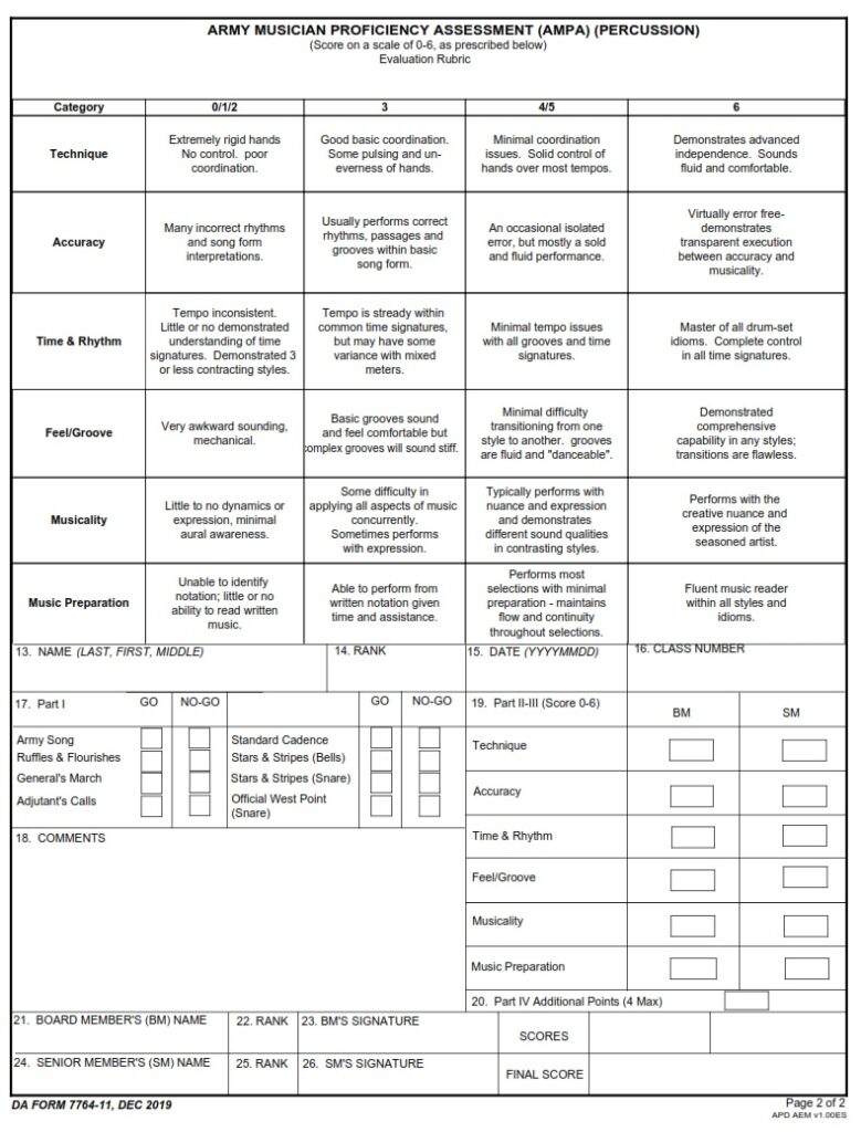 DA Form 7764-11 - Army Musician Proficiency Assessment (AMPA ...