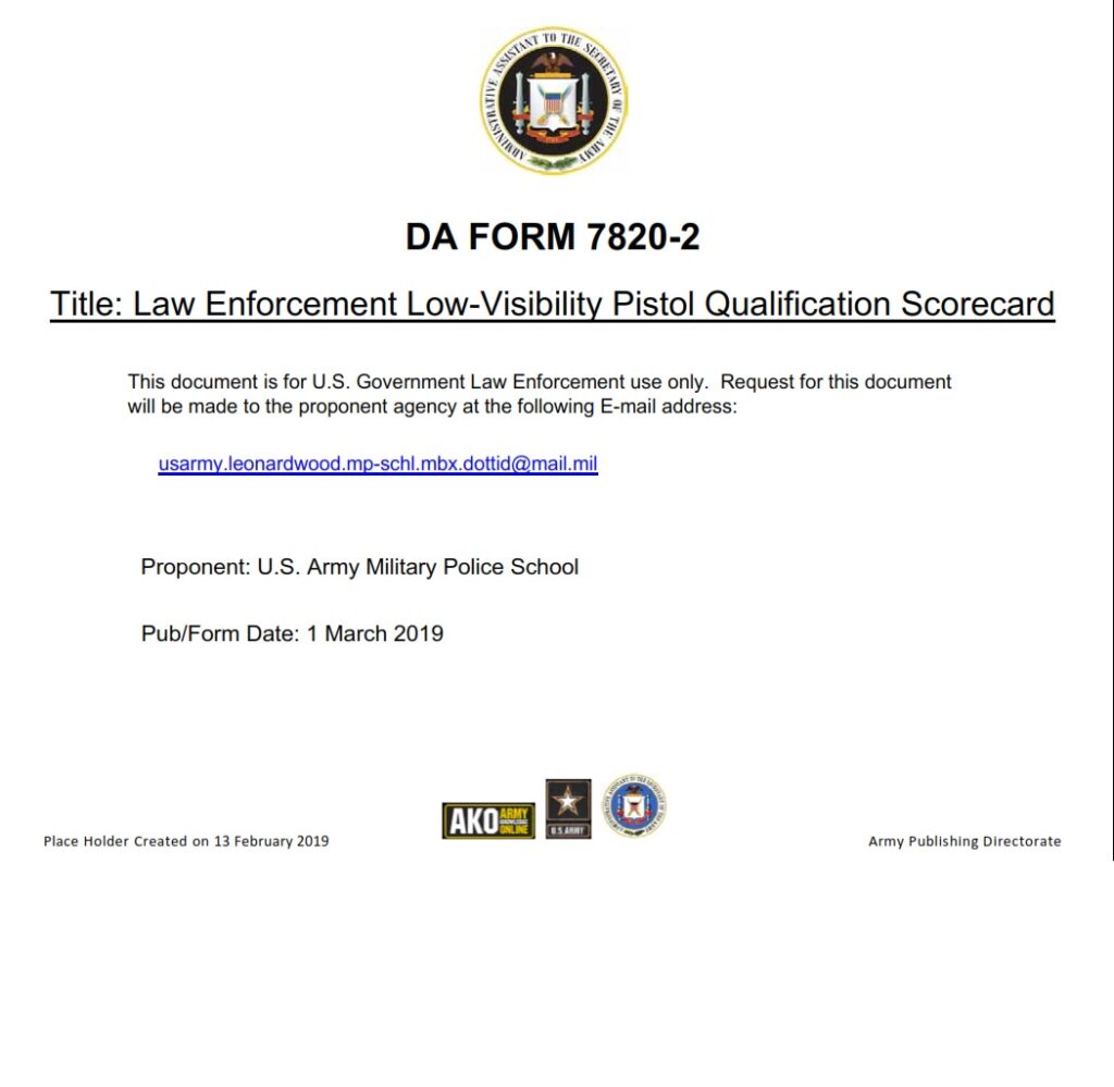 DA Form 7820-2 - Law Enforcement Low-Visibility Pistol Qualification ...
