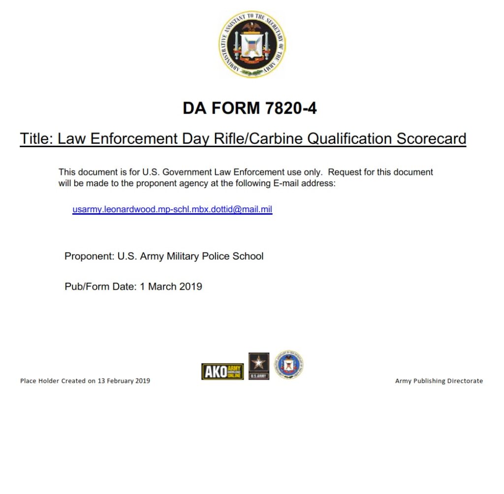 DA Form 7820-4 - Law Enforcement Day Rifle/Carbine Qualification ...