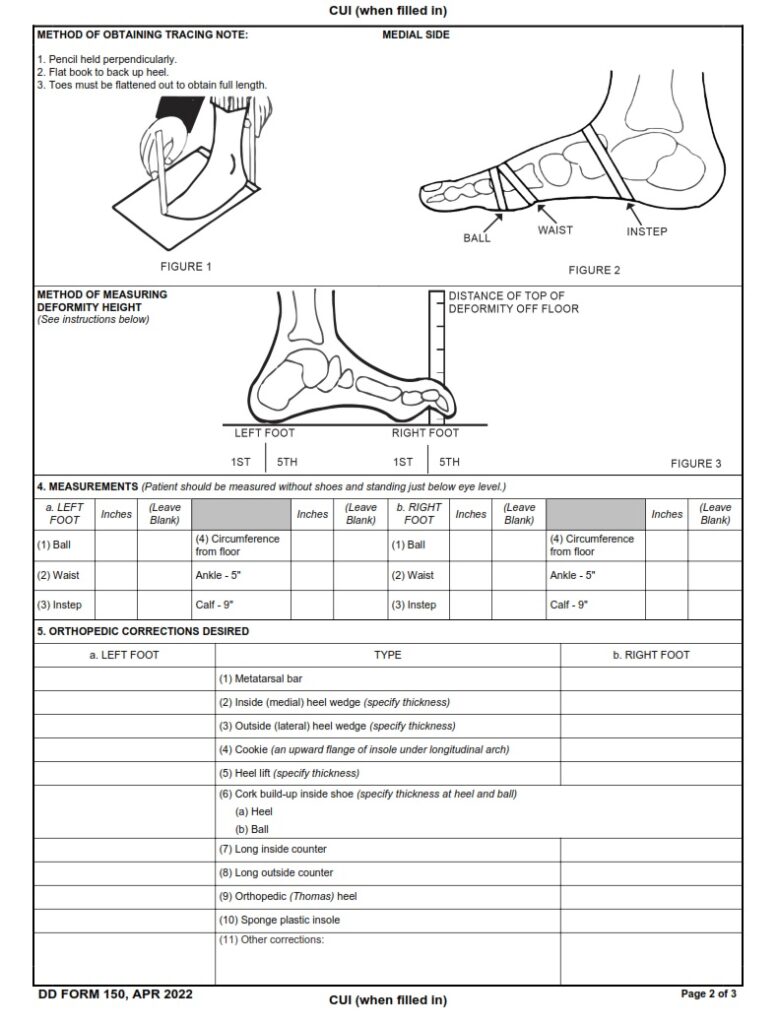 DD Form 150 - Special Measurements Blank For Special Measurement ...