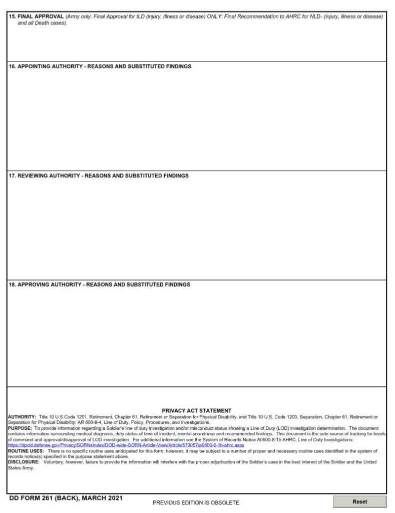 DD Form 261 - Investigation, Report Of Investigation - Line Of Duty And ...