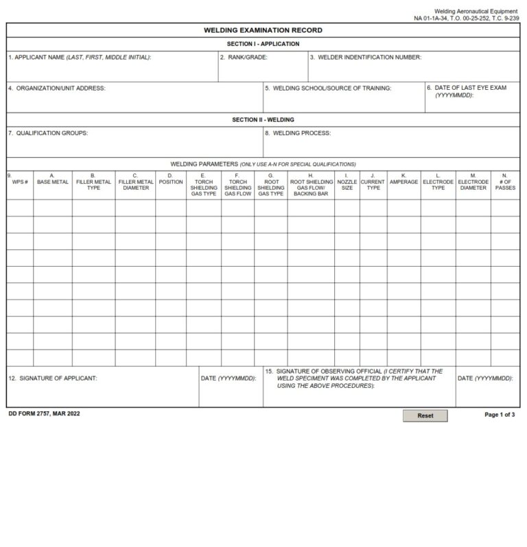 DD Form 2757 - Welding Examination Record | Free Online Forms
