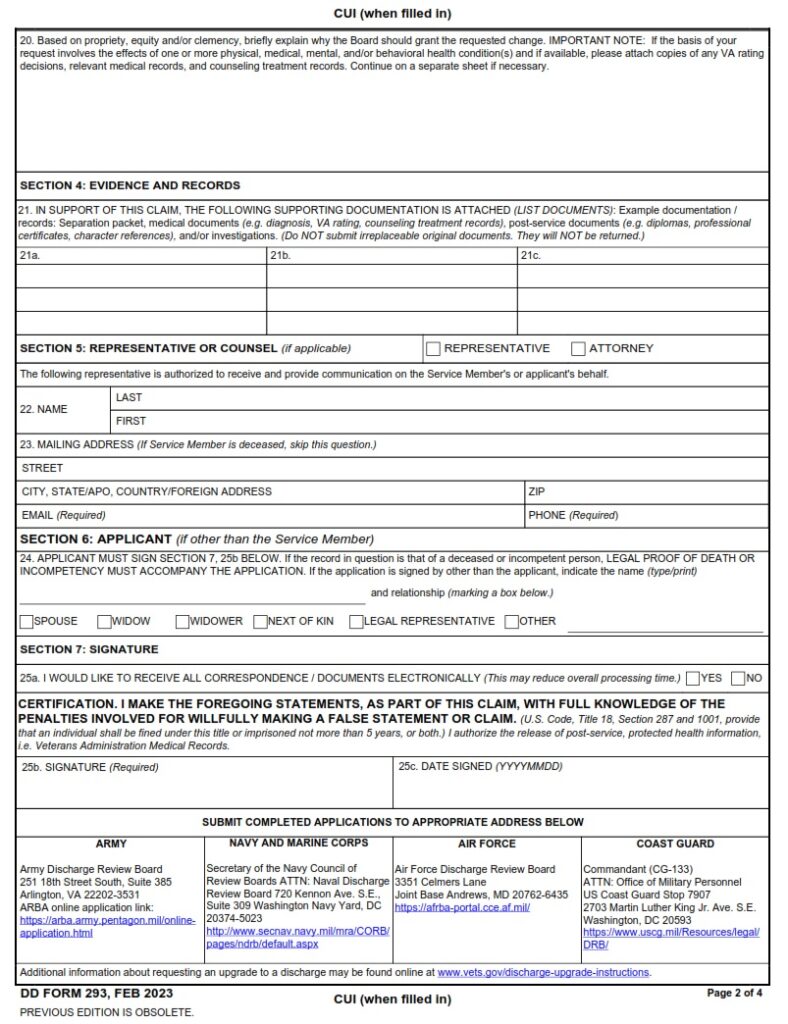 DD Form 293 - Application For The Review Of Discharge From The Armed ...