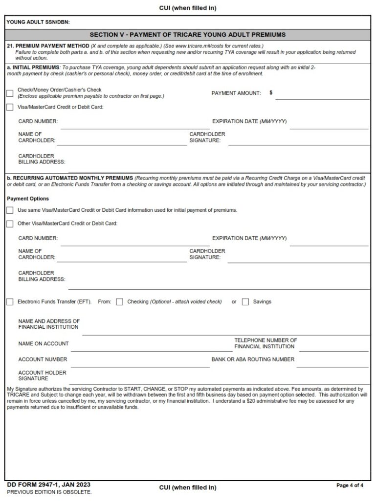 DD Form 2947-1 - TRICARE Young Adult Application (EAST) | Free Online Forms