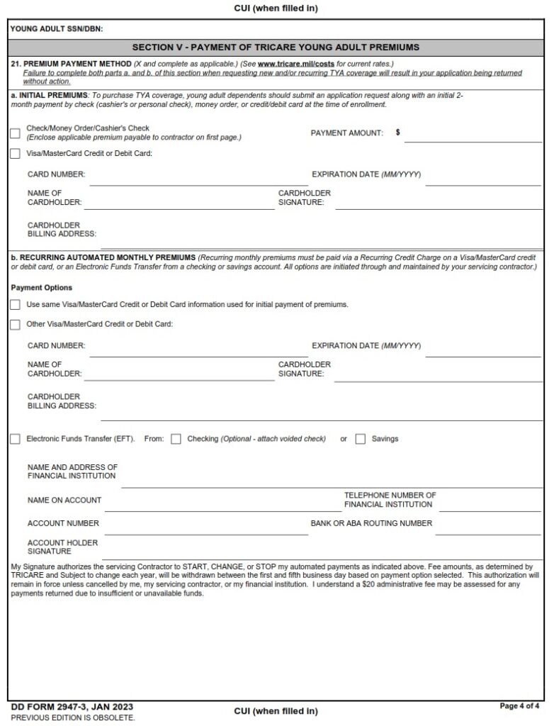 DD Form 2947-3 - TRICARE Young Adult Application (OVERSEAS) - | Free Online Forms
