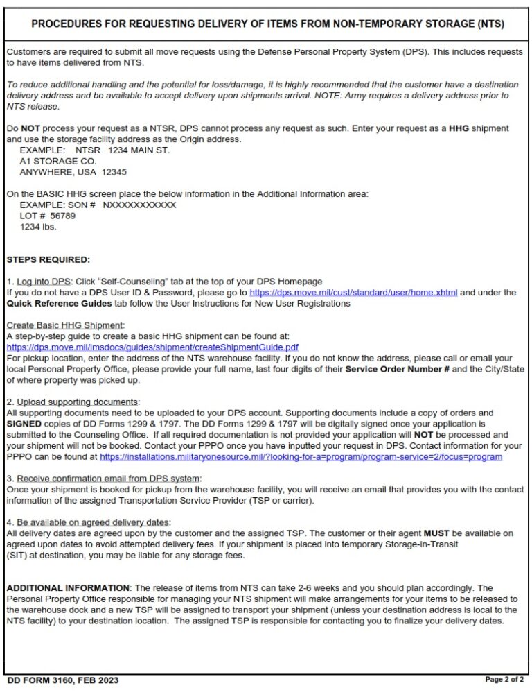 DD Form 3160 - Page 2 | Free Online Forms