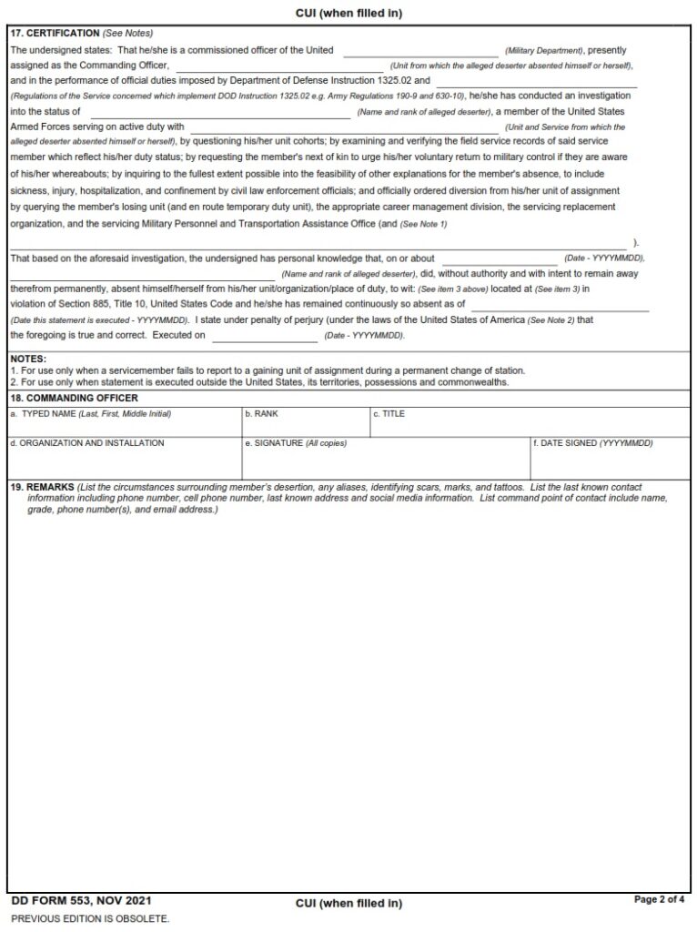 DD Form 553 - Deserter/Absentee Wanted By The Armed Forces | Free ...