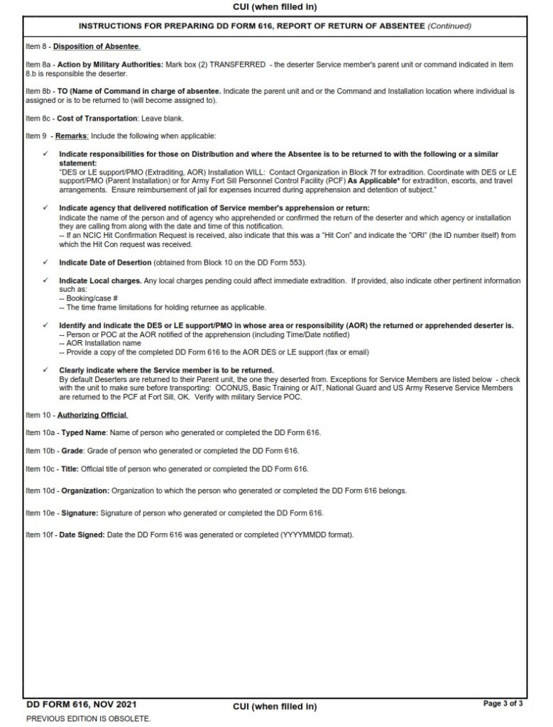 DD Form 616 - Report Of Return Of Absentee | Free Online Forms
