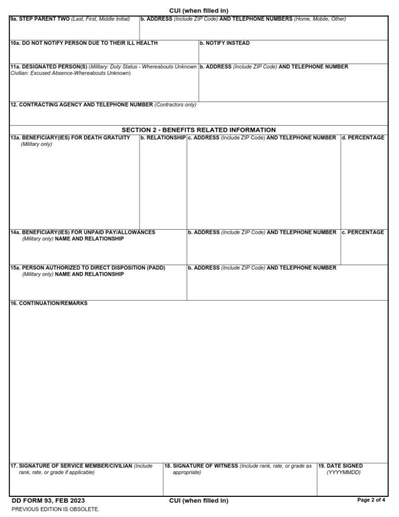 DD Form 93 - Record Of Emergency Data | Free Online Forms