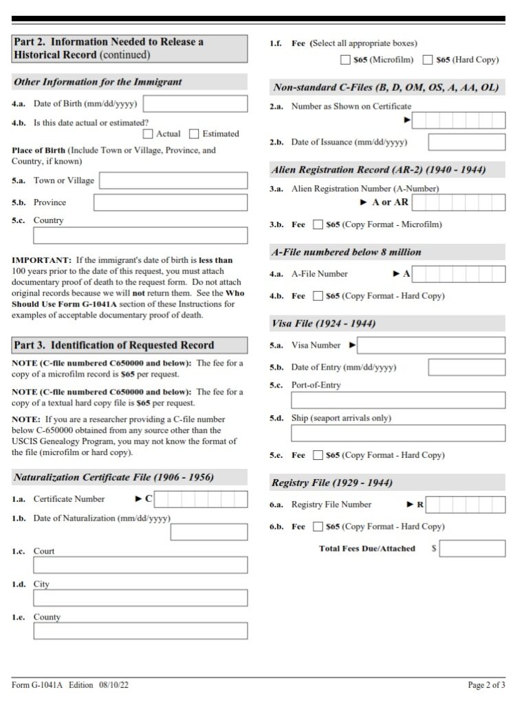 G-1041A Form - Genealogy Records Request | Free Online Forms