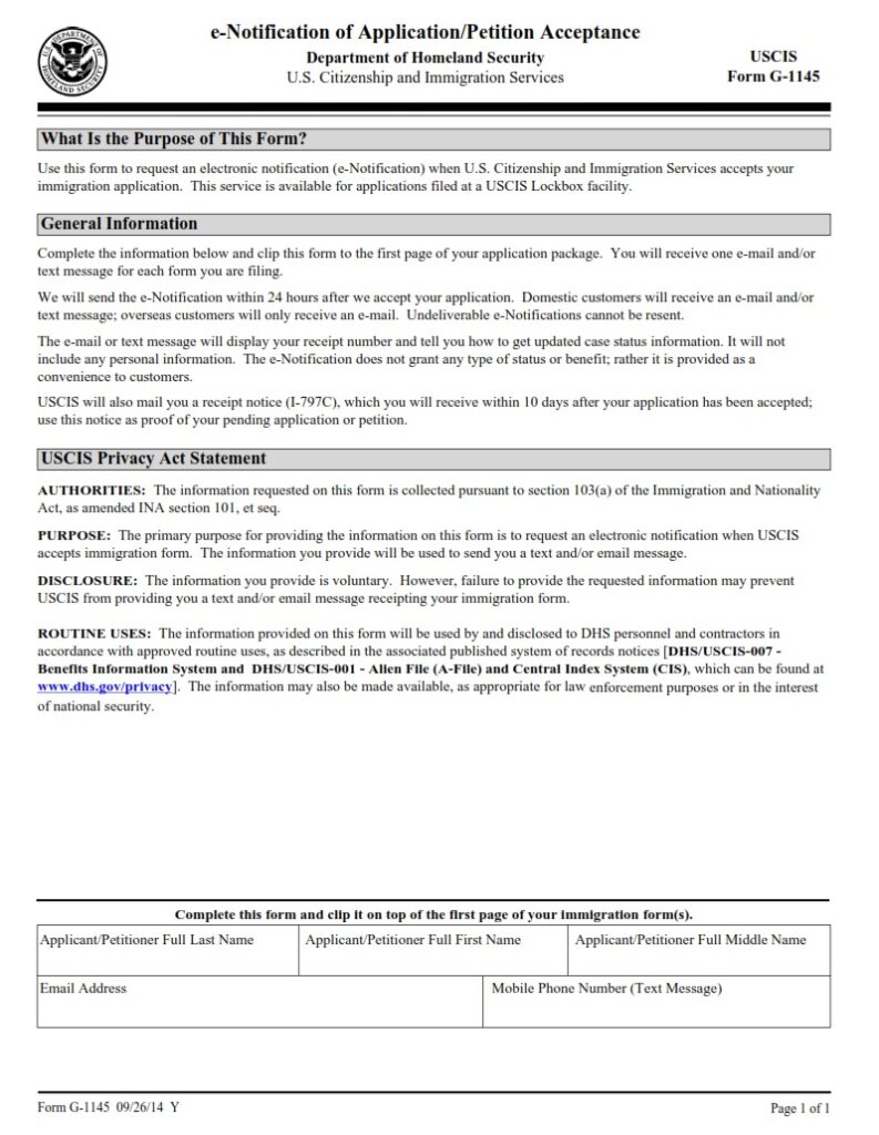 G-1145 Form - E-Notification Of Application/Petition Acceptance | Free ...