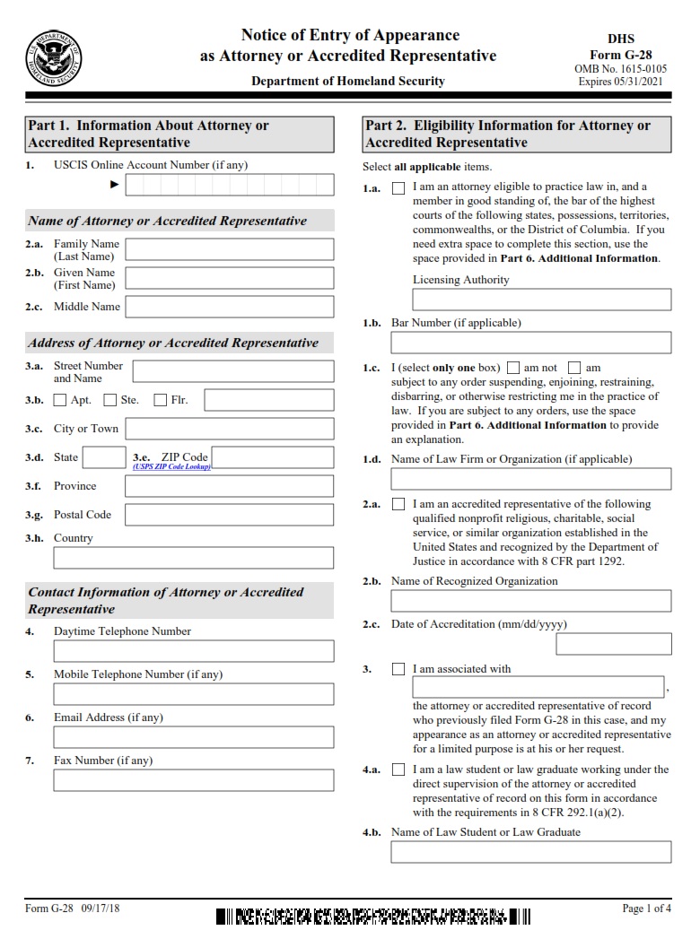 G 28 Form Notice Of Entry Of Appearance As Attorney Or Accredited G 28 Form Notice Of Entry Of Appearance As Attorney Or Accredited