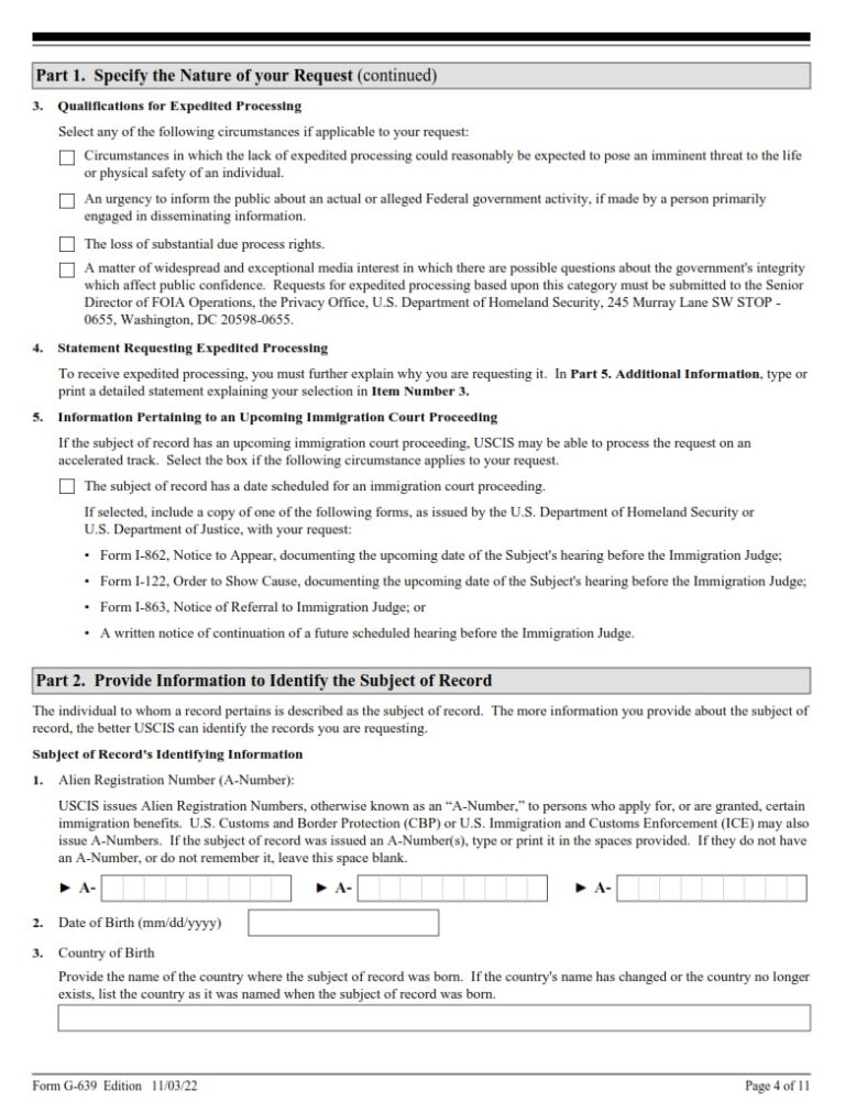 G-639 Form - Freedom Of Information/Privacy Act And Online FOIA Request ...