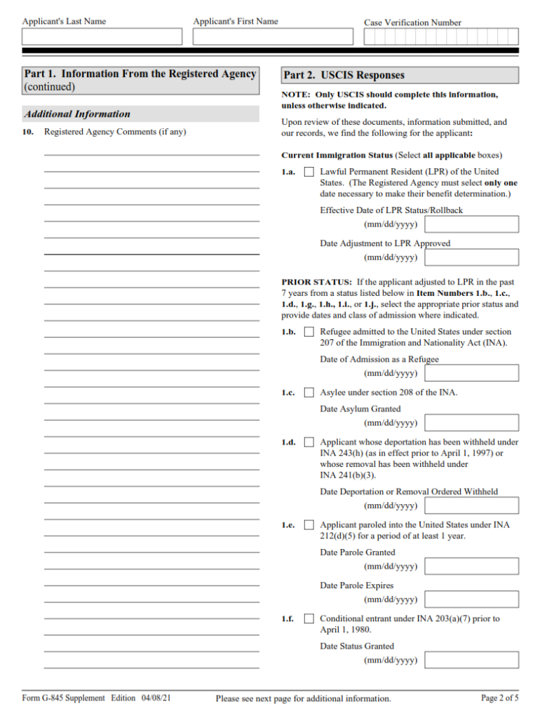 G-845 Supplement Form - Document Verification Request Supplement | Free ...