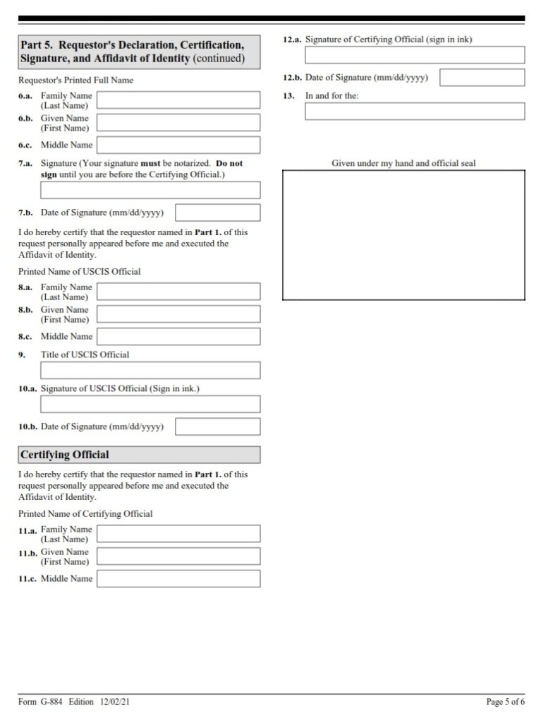 G-884 Form - Request For The Return Of Original Documents | Free Online ...