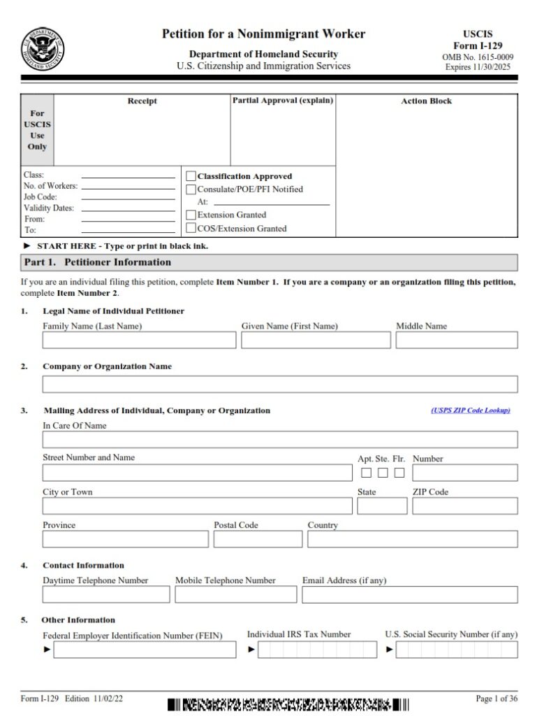 I-129 Form - Petition For A Nonimmigrant Worker | Free Online Forms
