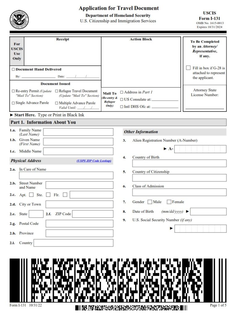 I-131 Form - Application For Travel Document | Free Online Forms