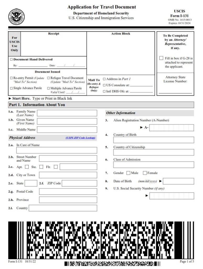 I-131 Form - Application For Travel Document | Free Online Forms