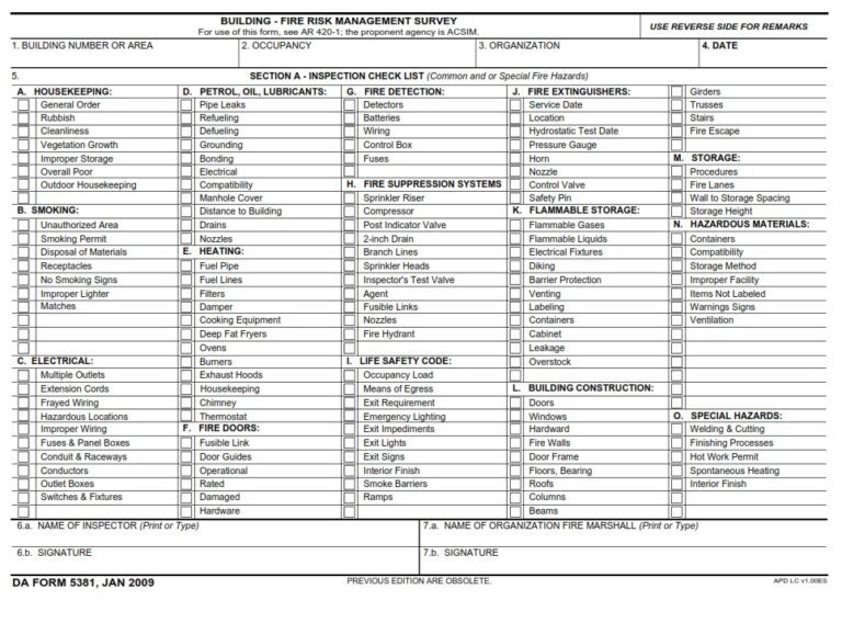DA Form 5381 - Building - Fire Risk Management Survey | Free Online Forms