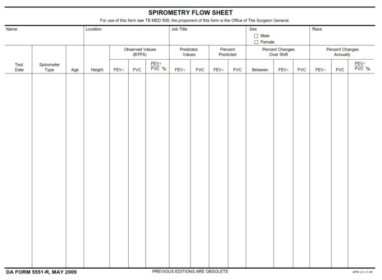 DA Form 5551-R - Spirometry Flow Sheet | Free Online Forms