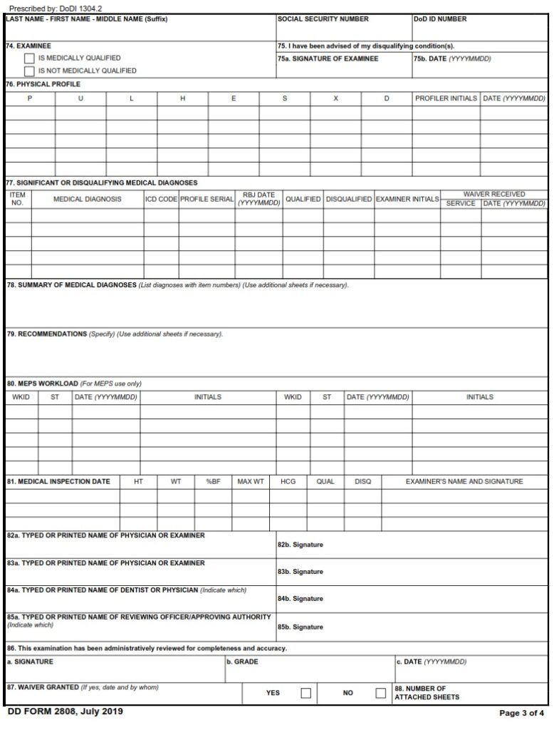 DD Form 2808 - Report Of Medical Examination | Free Online Forms