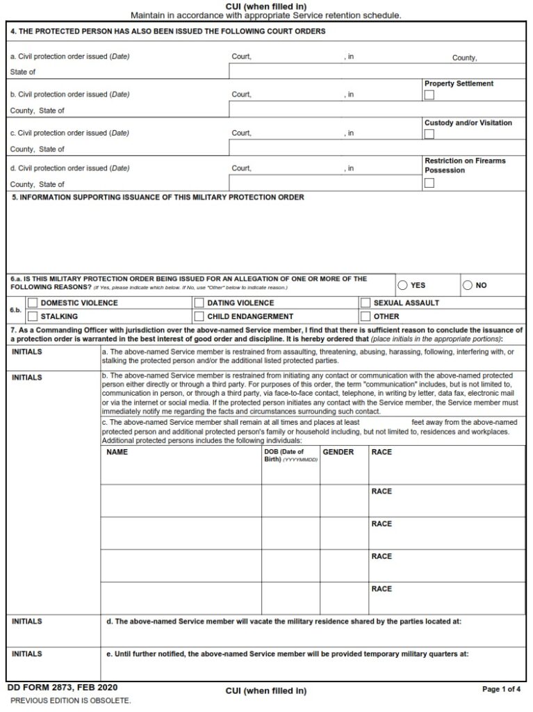 DD Form 2873 - Military Protection Order (MPO) | Free Online Forms