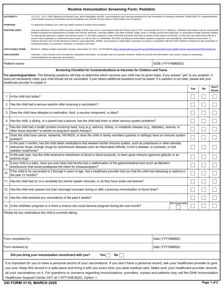 DD Form 3110 - Page 1 | Free Online Forms
