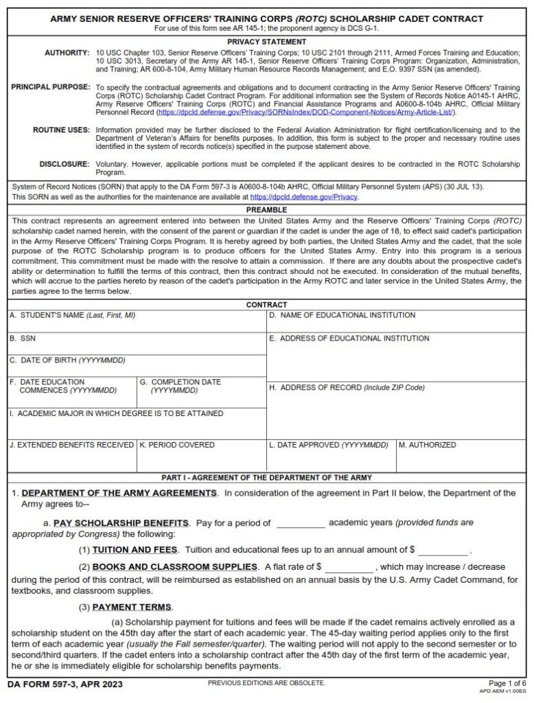 DA Form 597-3 - Army Senior Reserve Officers` Training Corps (ROTC ...