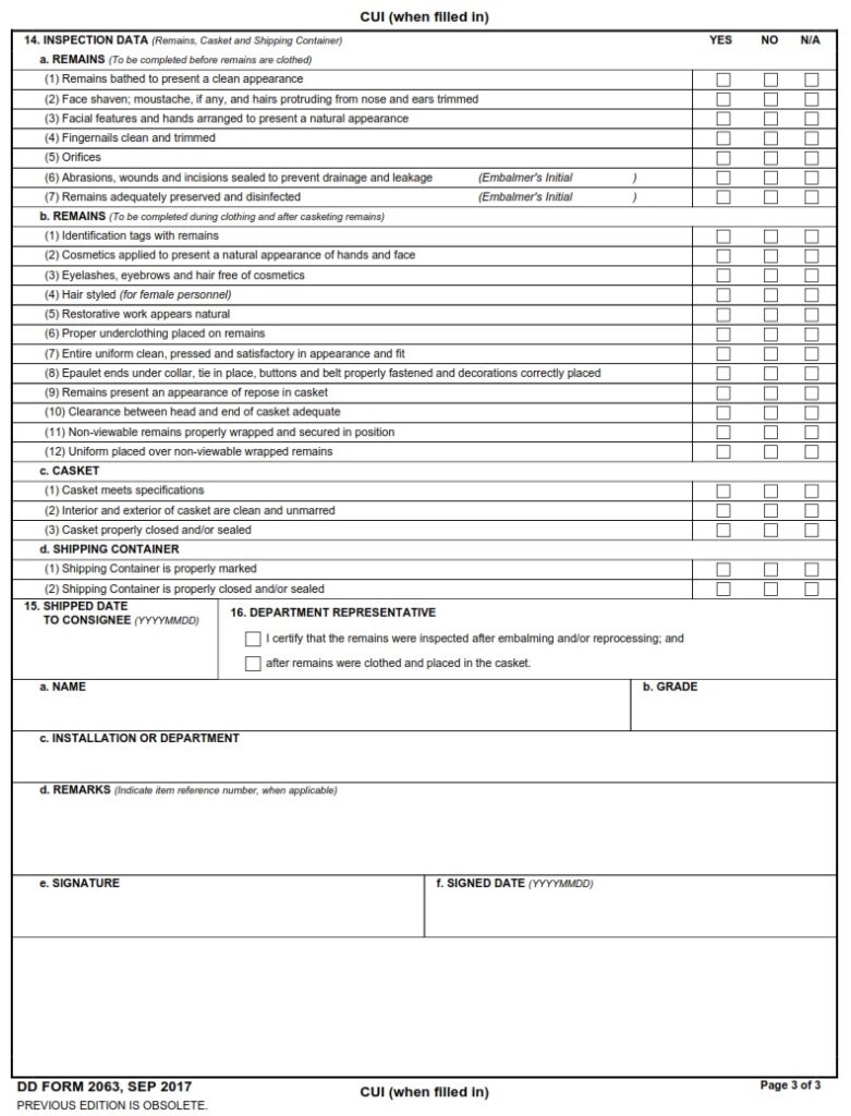 DD Form 2063 - Record Of Preparation And Disposition Of Remains ...