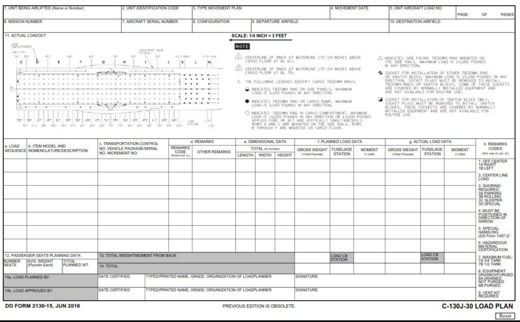 DD Form 2130-15 - C-130J-30 Load Plan | Free Online Forms