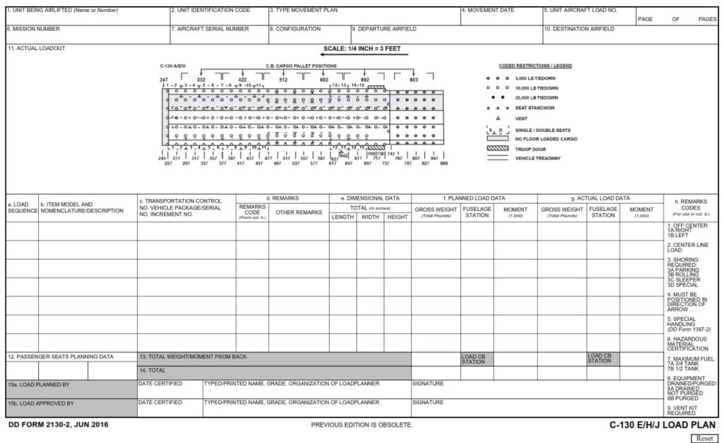 DD Form 2130-2 - C-130 E/H/J Load Plan | Free Online Forms