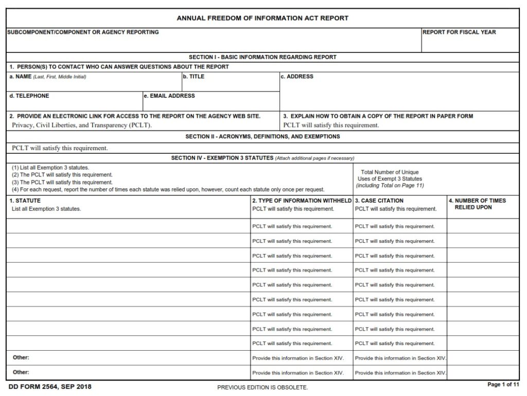 DD Form 2564 - Annual Freedom Of Information Act Report | Free Online Forms
