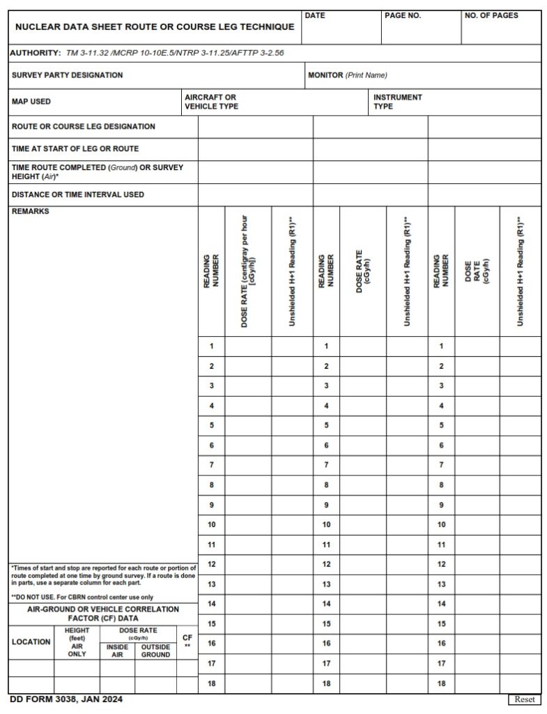 DD Form 3038 - Radiological Data Sheet - Route Or Course Leg Technique ...
