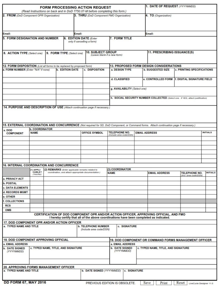 DD Form 67 - Form Processing Action Request | Free Online Forms