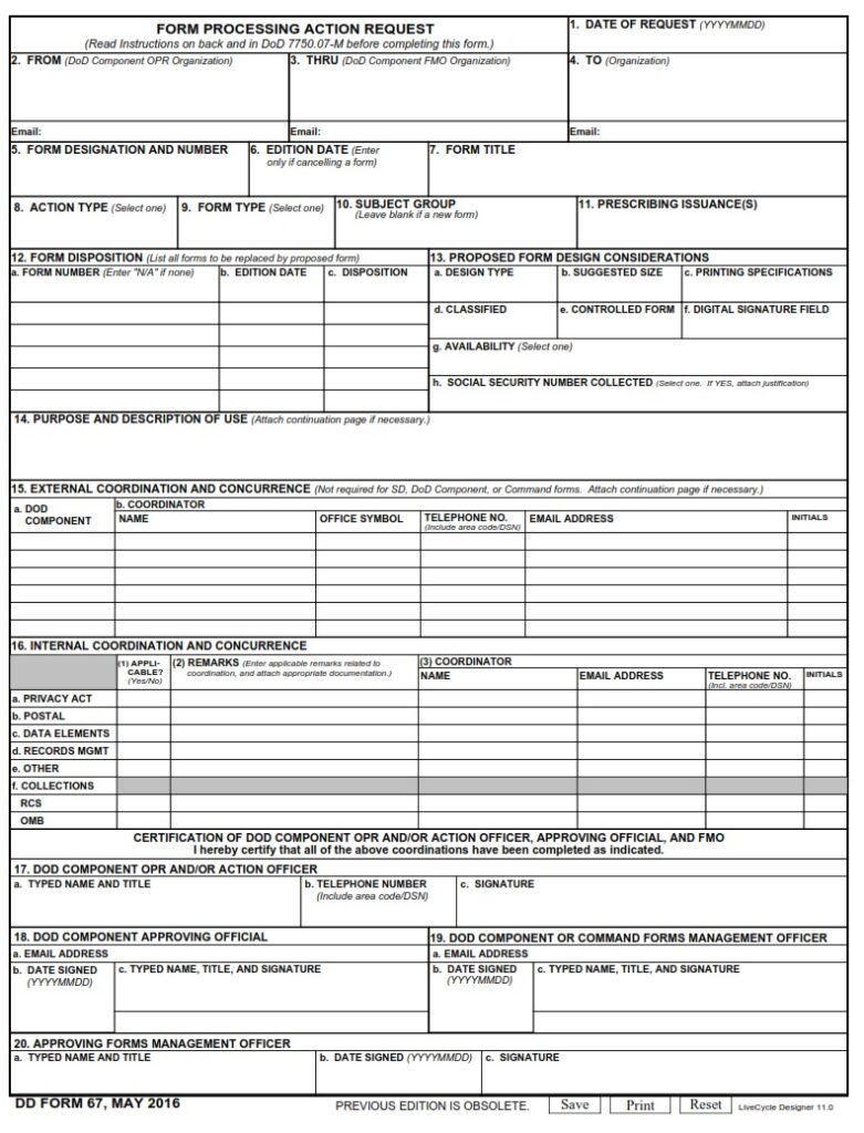 DD Form 67 - Form Processing Action Request | Free Online Forms
