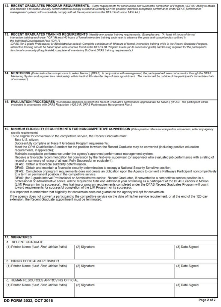 DD Form 3032 - Department Of Defense Pathways Recent Graduates Program ...