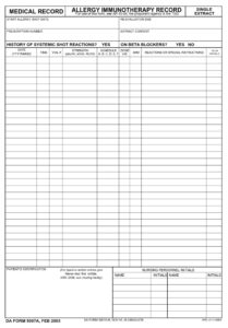 DA Form 5007A - Medical Record - Allergy Immunotherapy Record (Single ...