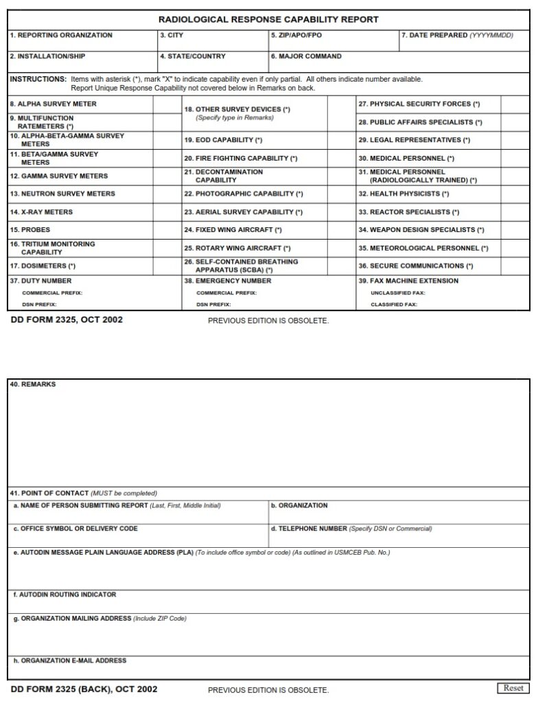 DD Form 2325 - Radiological Response Capability Report | Free Online Forms