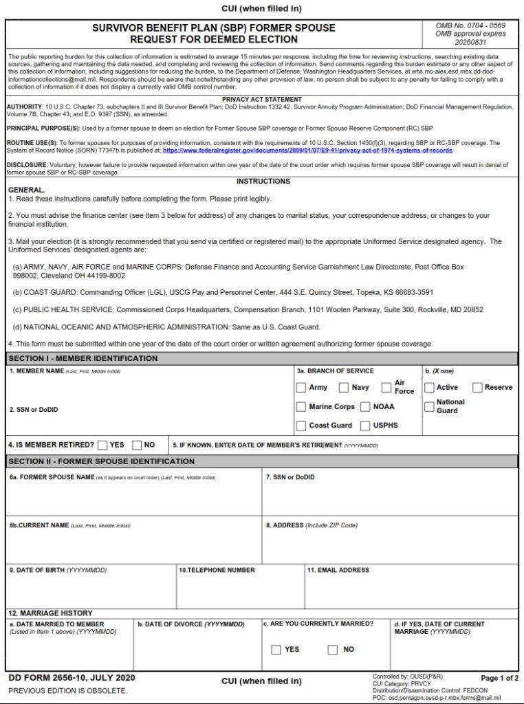 DD Form 2656-10 - Survivor Benefit Plan (SBP) / Reserve Component (RC ...