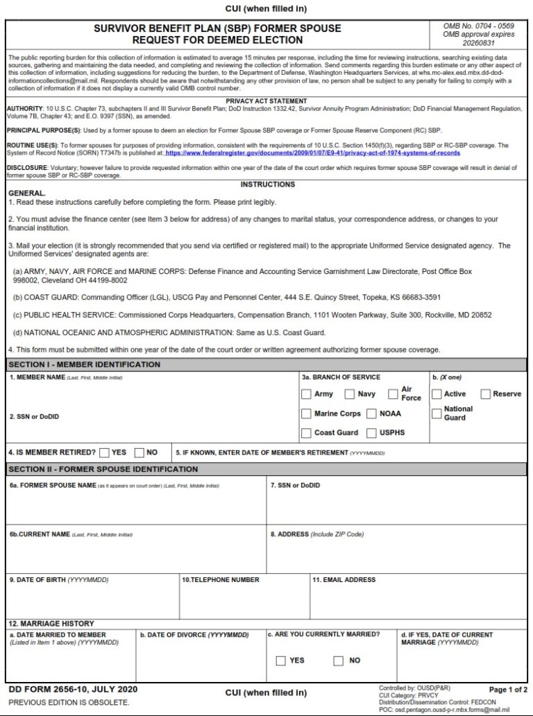 DD Form 2656-10 - Survivor Benefit Plan (SBP) / Reserve Component (RC ...