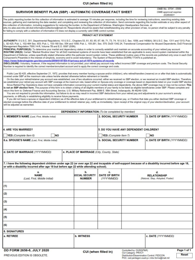 DD Form 2656-8 - Survivor Benefit Plan (SBP) Automatic Coverage Fact ...