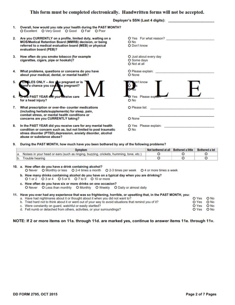 DD Form 2795 - Pre-Deployment Health Assessment | Free Online Forms
