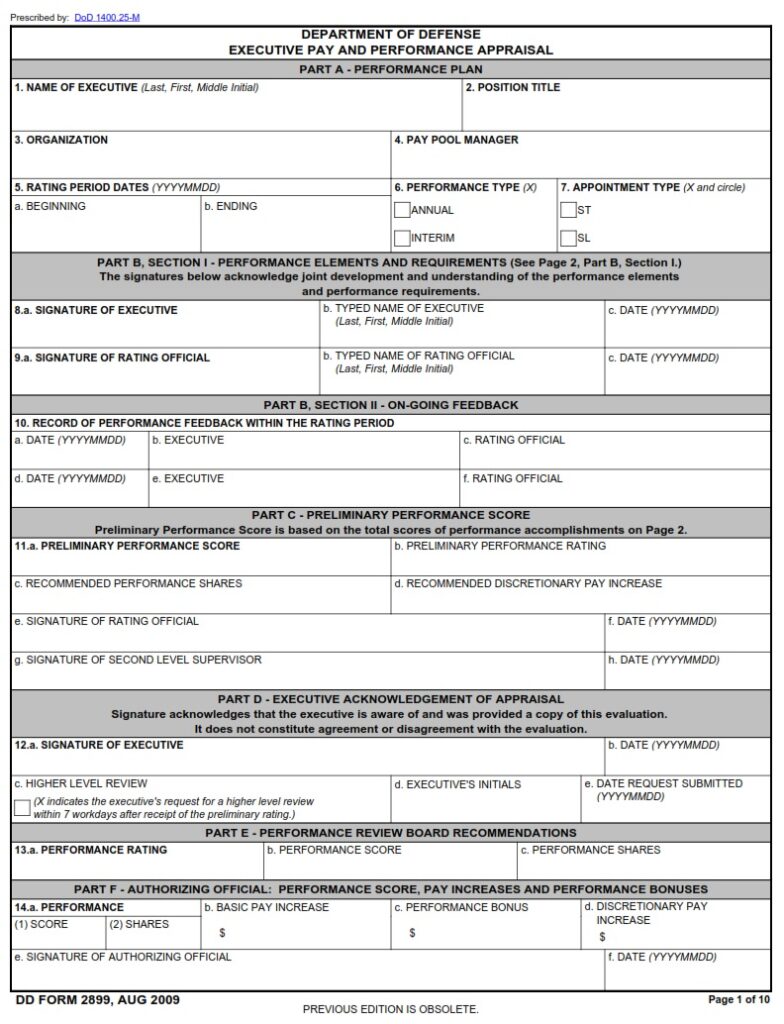 DD Form 2899 - Department Of Defense Executive Pay And Performance ...